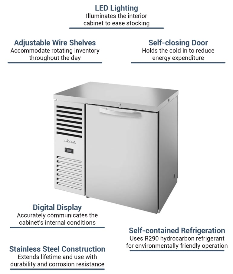 True TBR36-PTSZ1-L-S-S-S-1 36" Bar Refrigerator - 1 Swinging Solid Door ...