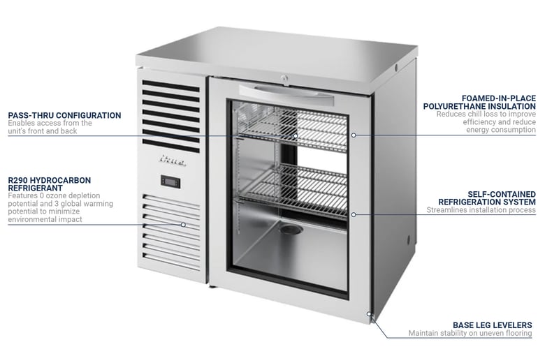 True TBR36-PTSZ1-L-S-G-G-1 36" Bar Refrigerator - 1 Swinging Glass Door ...