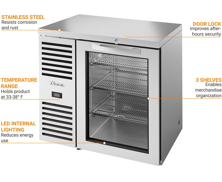 True TBR36-RISZ1-L-S-G-1 36" Bar Refrigerator - 1 Swinging Glass Door ...