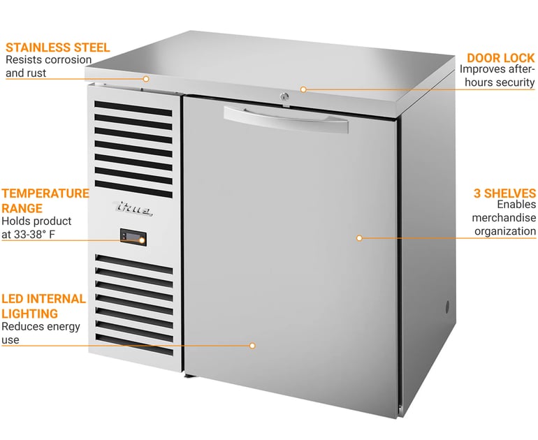 True TBR36-RISZ1-L-S-S-1 36" Bar Refrigerator - 1 Swinging Solid Door ...