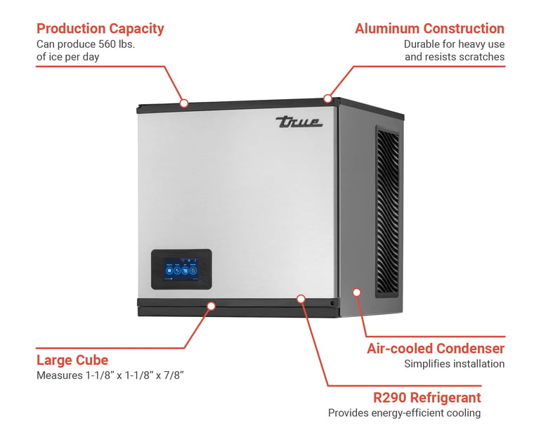 True TCIM-522-LA1-A~T-3 25" Large Cube Ice Machine Head - 550 lb/24 hr ...