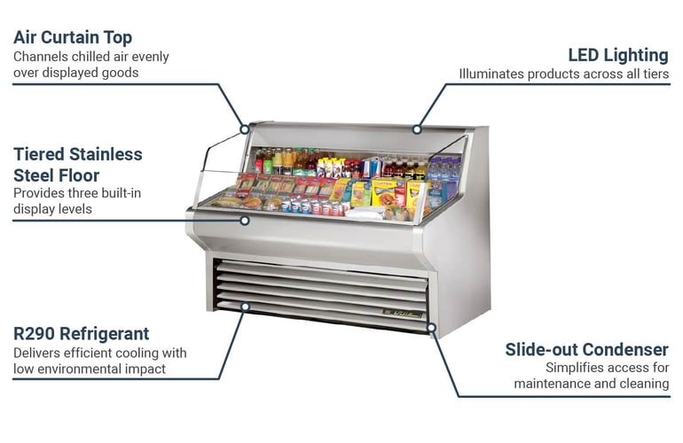 True THAC-60-S-HC-LD 60 1/8" Horizontal Open Air Cooler w/ (3) Levels, 115v