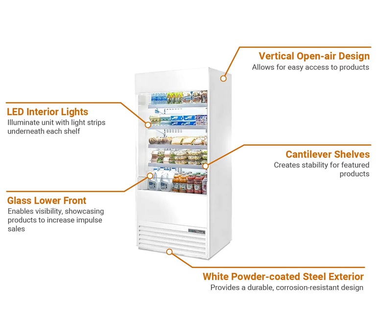 True TOAM-36-HC~NSL01 36" Vertical Open Air Cooler w/ (5) Levels, White ...