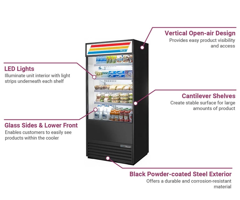 True TOAM-36-HC~TSL01 36" Vertical Open Air Cooler w/ (5) Levels, Black ...