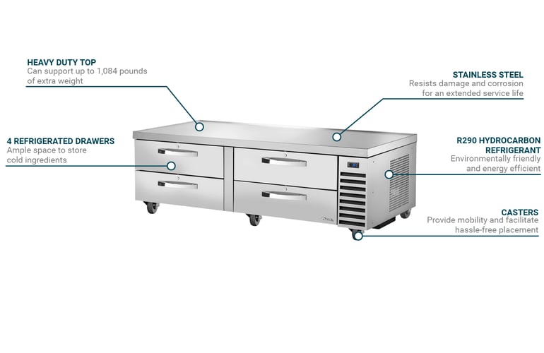 True TRCB-72-HC~SPEC3 72 5/16" Chef Base w/ (4) Drawers - 115v