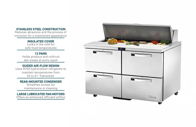 True TSSU-48-12D-4-HC~SPEC3 48" Spec Series® Sandwich/Salad Prep Table w/ Refrigerated Base, 115v