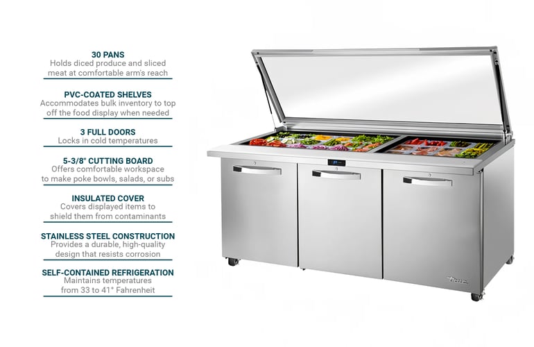 True TSSU-72-30M-B-ST-FGLID-HC~SPEC3 72" Spec Series® Mega Top Sandwich ...