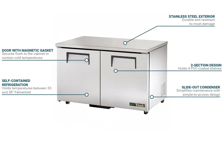 True TUC-48-C-HC 48 3/8" W Undercounter Refrigerator w/ (2) Sections ...