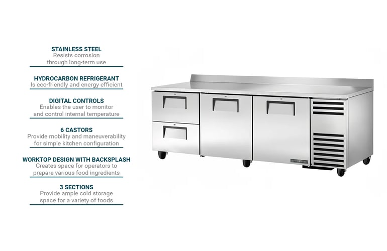 True TWT-93D-2-HC 93" Worktop Refrigerator w/ (3) Sections & (2 ...