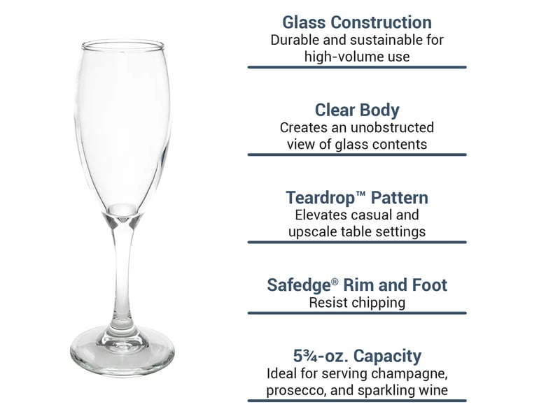 Libbey 3996 5 3/4 oz Teardrop Champagne Flute Glass - Safedge Rim & Foot Guarantee