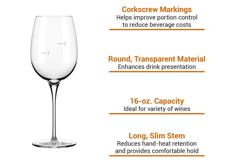 Libbey 9123/U226A 16 oz Wine Glass w/ Corkscrew Markings & Pour Control ...