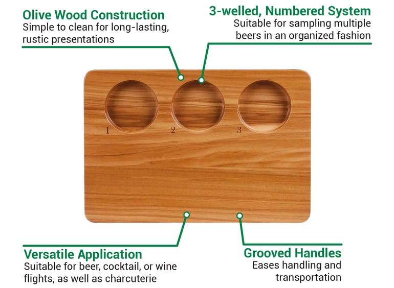 Libbey 96455 3 Well Beer Flight Board w/ Number System - 10 1/4" x 7 ...