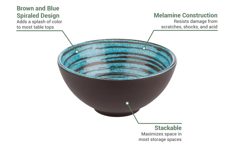 Libbey APS85205 16 oz Round Melamine Bowl, Brown/Blue