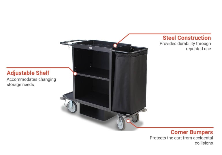 Forbes Industries Housekeeping Cart w/ (2) Shelves & (1) Bag - 30"W x ...