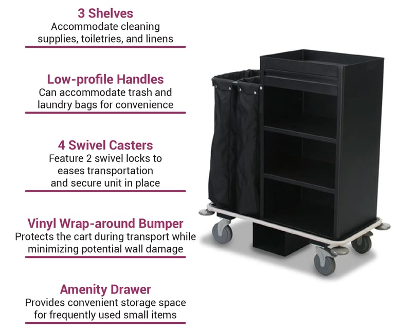 Forbes Industries Housekeeping Cart w/ (3) Shelves - 24"W x 18"D x 42"H ...