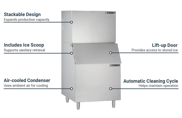 Maxx Ice MIM452B 460 lb Full Cube Ice Machine w/ Bin - 400 lb Storage ...