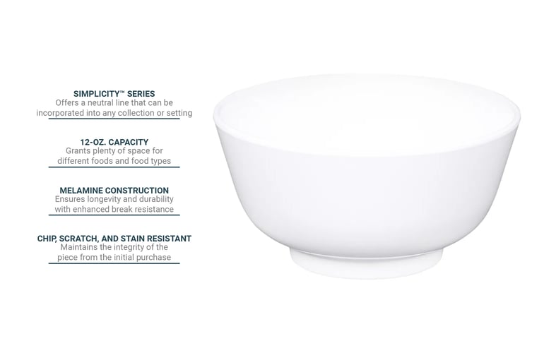Elite Global Solutions 12 oz Round Melamine Bowl, White (B4545-W)