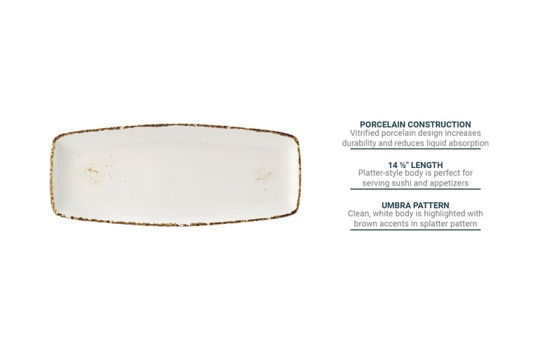 Steelite UCT9073 14 1/2" Utopia Umbra Rectangular Plate - Porcelain, White