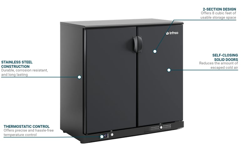 Infrico IMD-ERV25SD 35 3/8" Bar Refrigerator - 2 Swinging Solid Doors ...