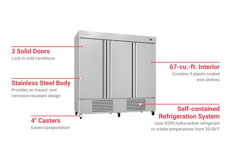 Infrico IRR-AN67 82" Three Section Reach In Refrigerator, (3) Left ...