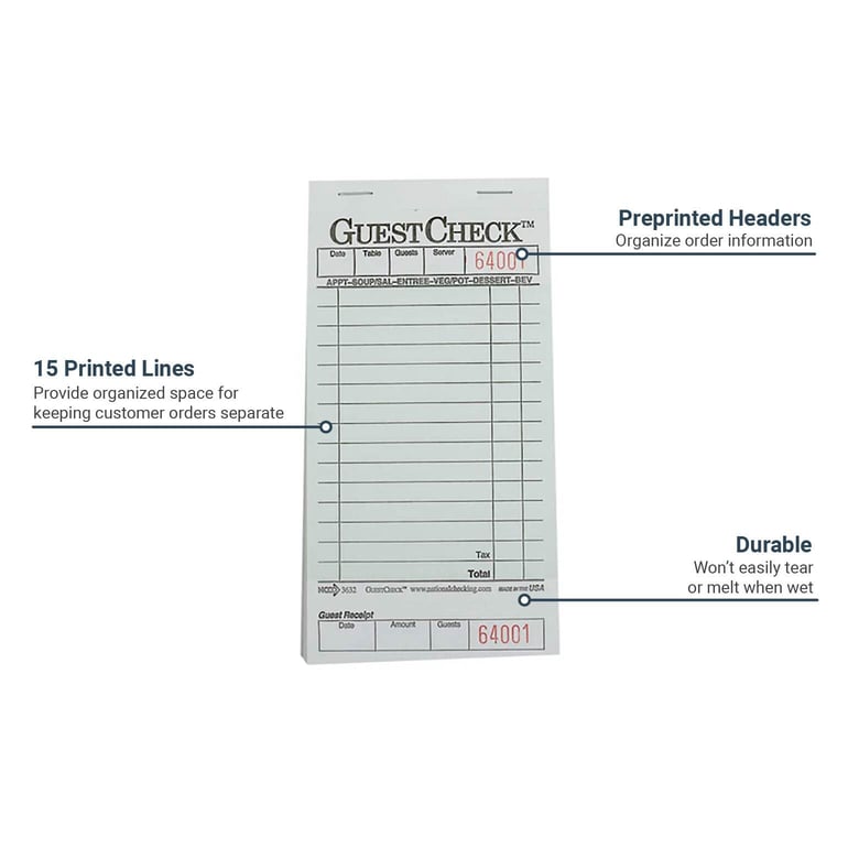 National Checking Company Guest Check - (1) Part Booked, (15) Lines (G3632)