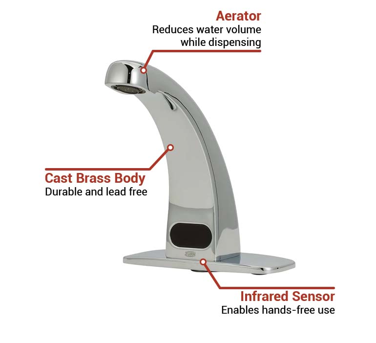 Zurn Industries Z6913-XL-CP4 Deck Mount Sensor Faucet w/ 0.5 gpm ...