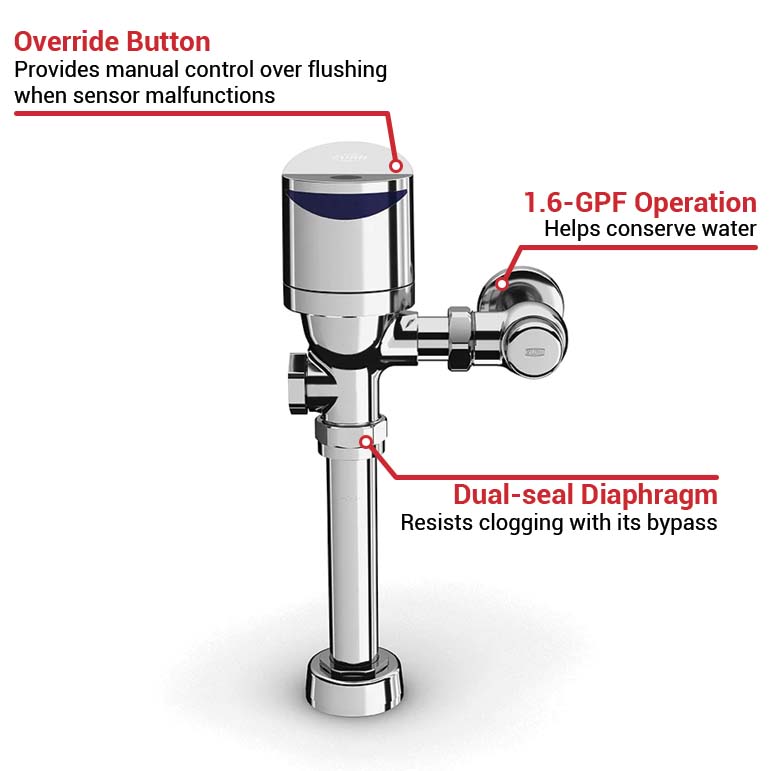 Zurn Industries ZER6000AV-WS1-TM Automatic Sensor Flush Valve for Water Closets - 1.6 gpf, Top ...