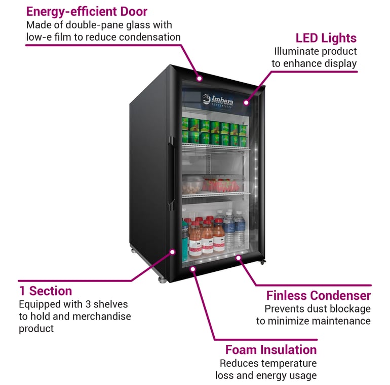 Imbera VR06 HC BW HGD 21" One Section Glass Door Merchandiser - (1 ...
