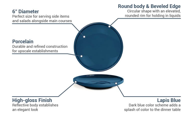 Front of the House 6" Round Bevel™ Plate - Porcelain, Lapis (DAP092BLP23)
