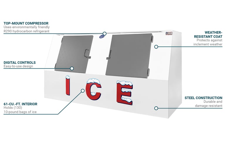 Leer LP612A-R290 (3424301) 94" Outdoor Slanted Ice Merchandiser w/ (130 ...