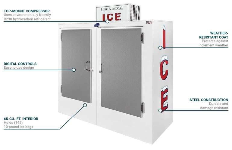 Leer 64CS-R290 (3600301) 64" Outdoor Ice Merchandiser w/ (145) 10 lb ...