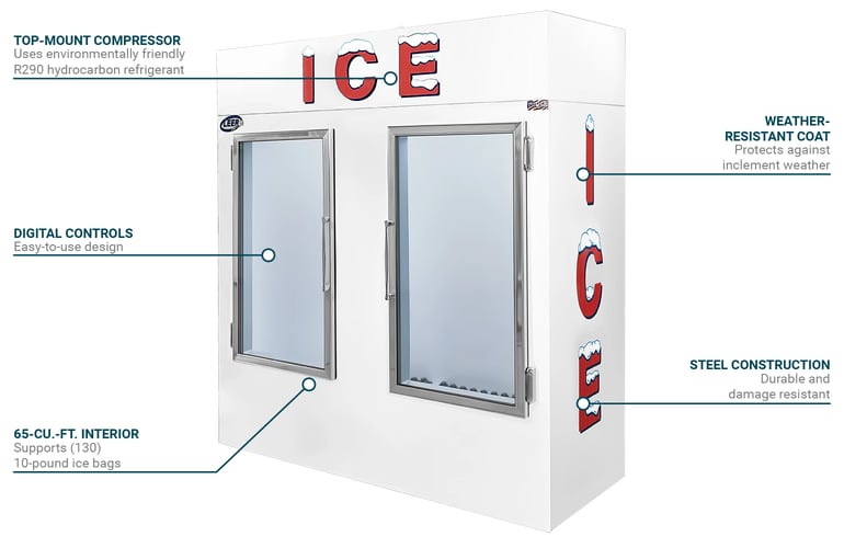 Leer 64AG-R290 (3604401) 64" Indoor Ice Merchandiser w/ (130) 10 lb Bag ...