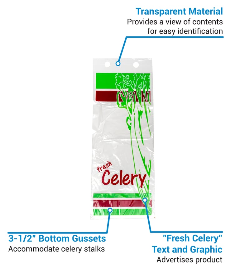 LK Packaging Printed Celery Bag - 14 1/2" x 6", Poly (10F-0614+3BGWCLRY)
