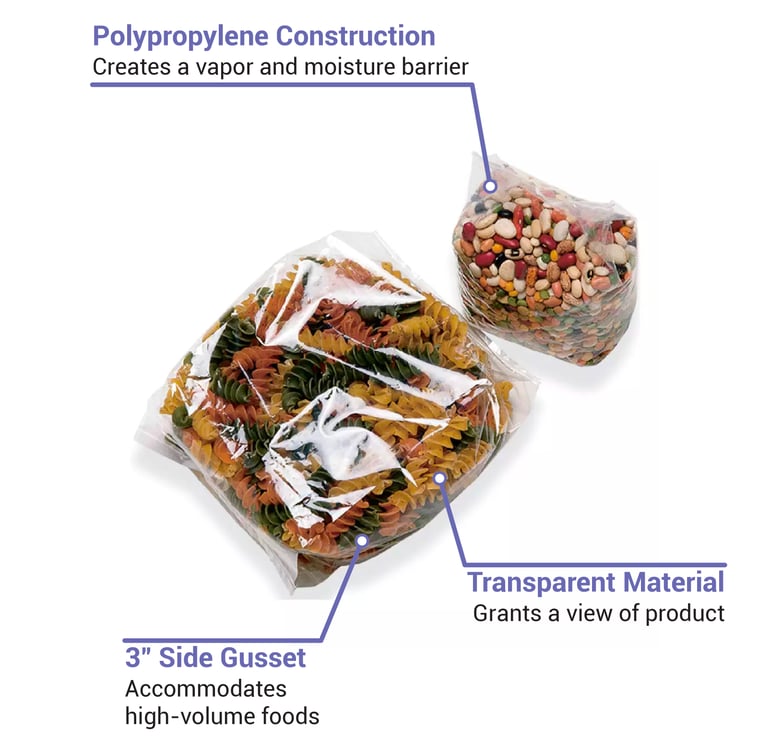 LK Packaging Side Gusset Food Storage Bag - 13" x 5 1/4", Poly (P12G050313)