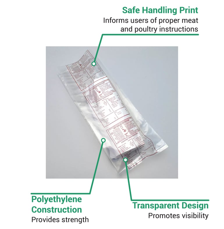 LK Packaging Printed "Safe Handling" Meat Bag - 15" x 6" x 3", Poly ...