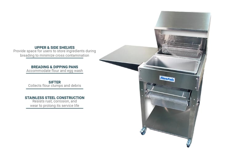 Resfab Floor Model Breading Station w/ Sifting Drawer, Lower Receiving ...