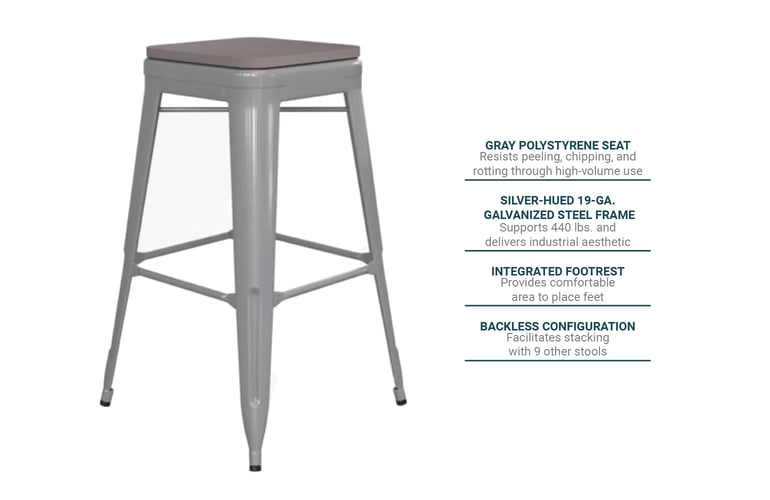 Flash Furniture 4-ET-31320-24-SV-R-PL2G-GG Backless Barstool w/ Resin ...