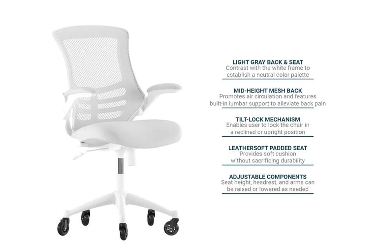 Flash Furniture BL-X-5M-WH-GY-RLB-GG Swivel Office Chair w/ Mid Back ...