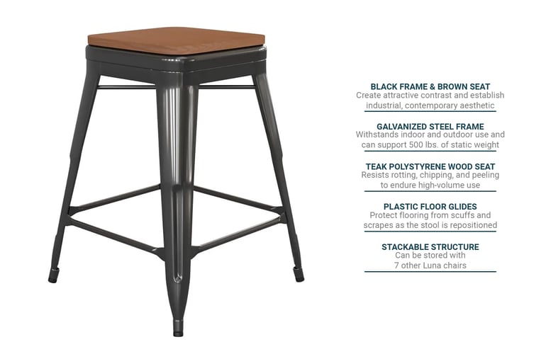 Flash Furniture CH-31320-24-BK-PL2T-GG Counter Height Backless Stool w ...