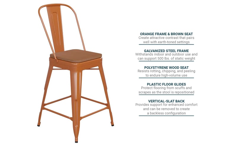 Flash Furniture CH-31320-24GB-OR-PL2T-GG Counter Height Bar Stool w ...