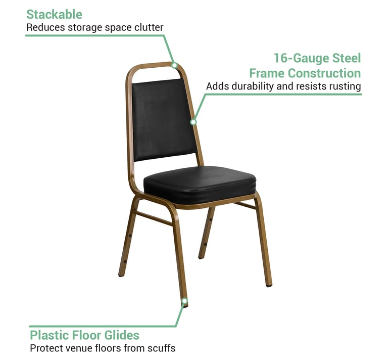 Flash Furniture FD-BHF-1-ALLGOLD-BK-GG Stacking Banquet Chair w/ Black ...