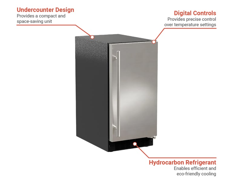 Marvel MACP215SS01B 15"W Full Cube Undercounter Ice Machine - 39 lbs ...
