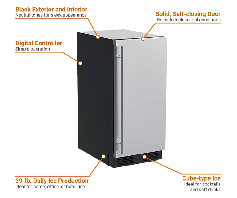 Marvel MLCL215SS01B 15"W Full Cube Undercounter Ice Machine - 39 lbs ...