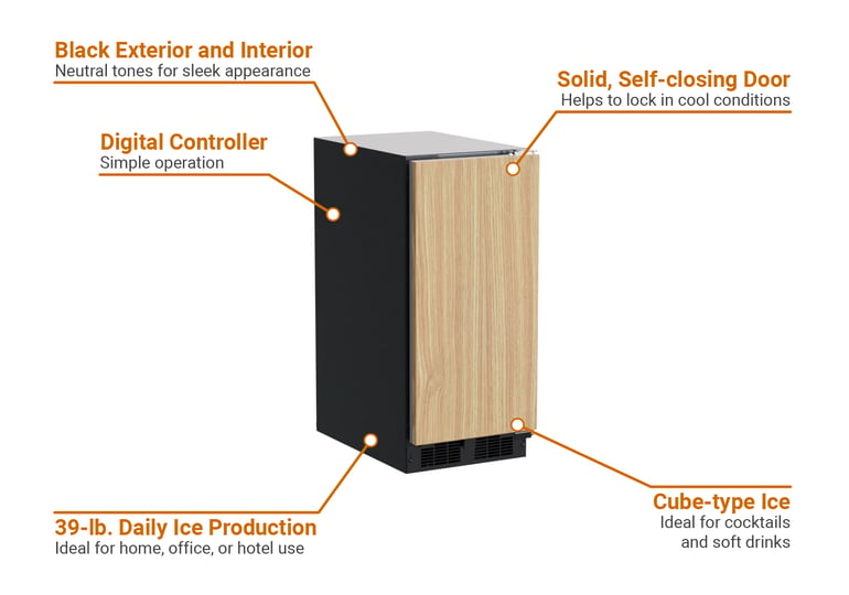 Marvel MLCP215IS01B 15"W Full Cube Undercounter Ice Machine - 39 lbs ...
