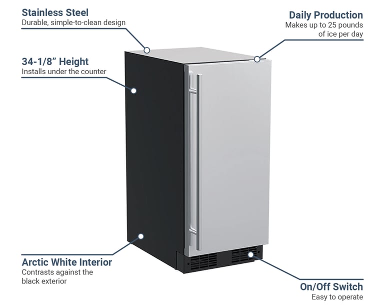 Marvel MLCR215SS01B 15"W Crescent Cube Undercounter Ice Machine - 39 ...
