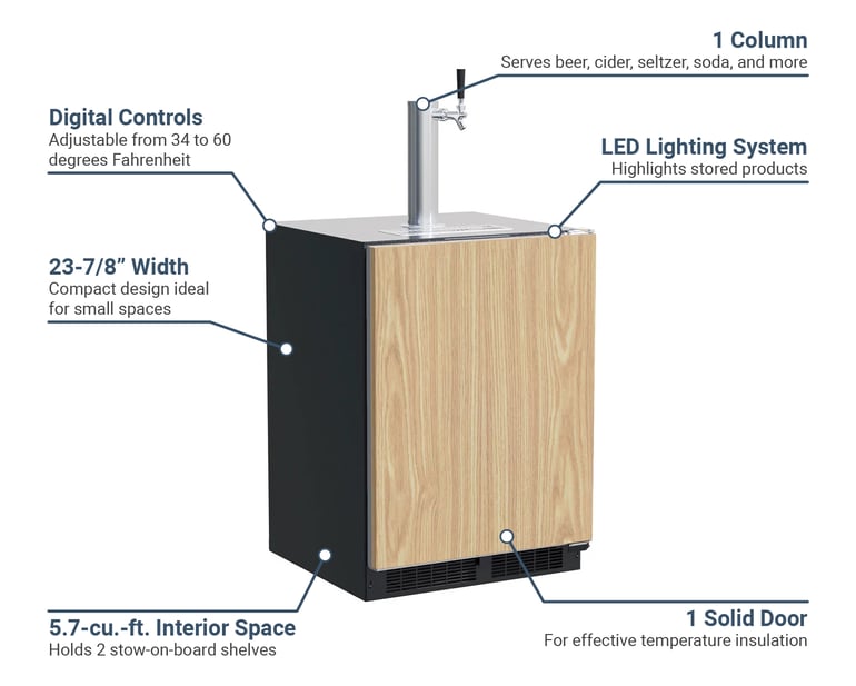 Marvel MLKR224-ISA1A 24" Kegerator Beer Dispenser w/ (2) Keg Capacity ...
