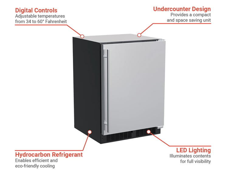 Marvel MLRI224SS01A 24"W Undercounter Refrigerator Freezer w/ (1 ...