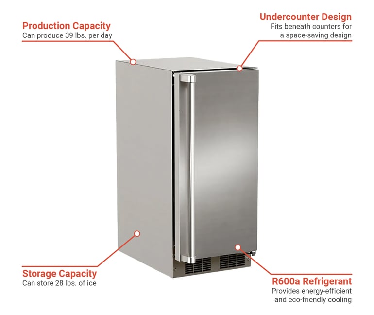 Marvel MOCL215SS01B 15"W Full Cube Undercounter Ice Machine - 39 lbs ...