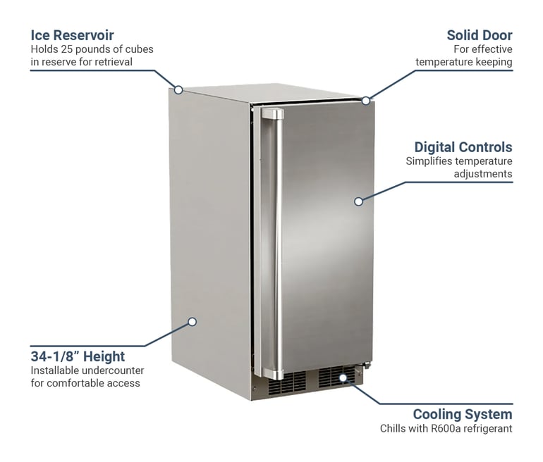 Marvel MOCR215SS01B 15"W Crescent Cube Undercounter Ice Machine - 25 ...