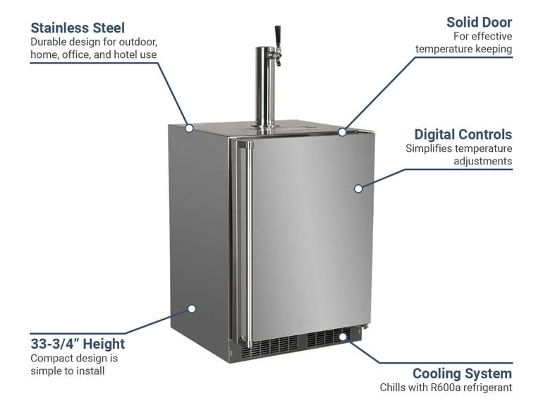 Marvel MOKR124-SSA1A 24" Kegerator Beer Dispenser w/ (2) Keg Capacity ...